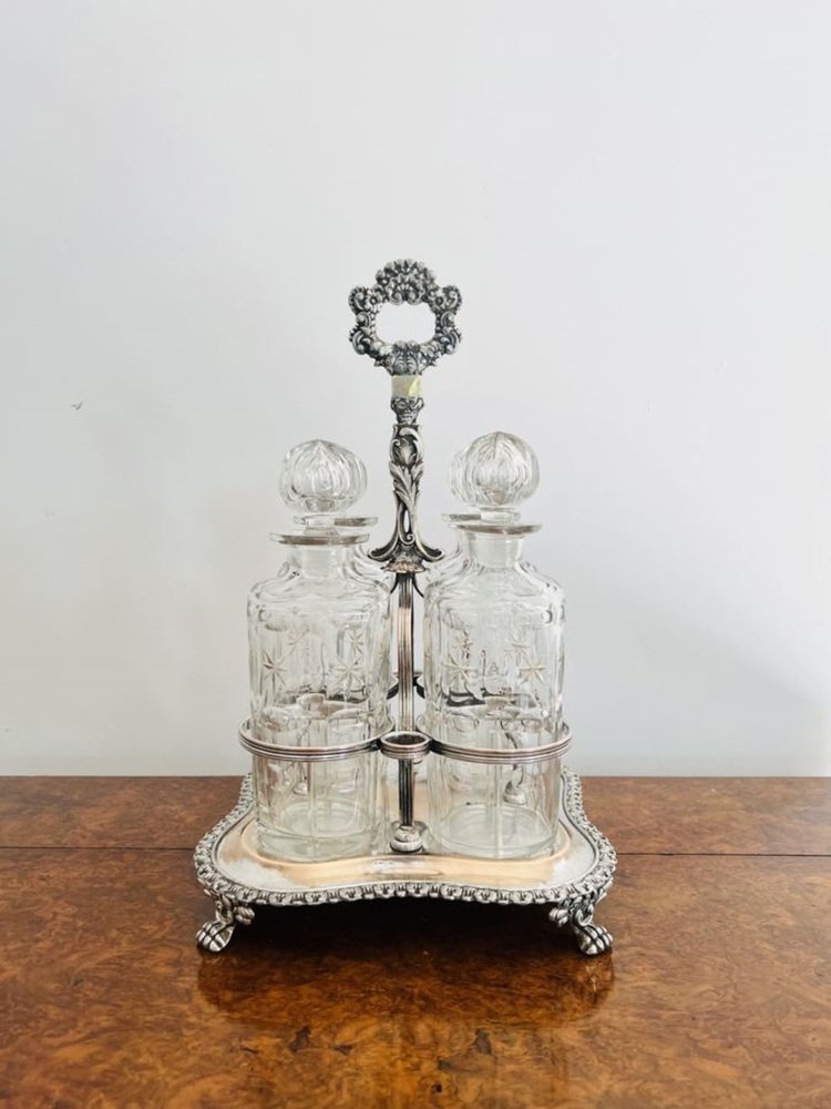 Antique Victorian Cut Glass Decanters & Original Stand, 1860, Set of 5 ...