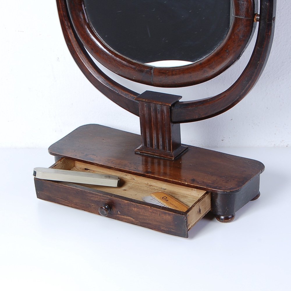 Antique Reclining Table Mirror with Drawer for sale at Pamono
