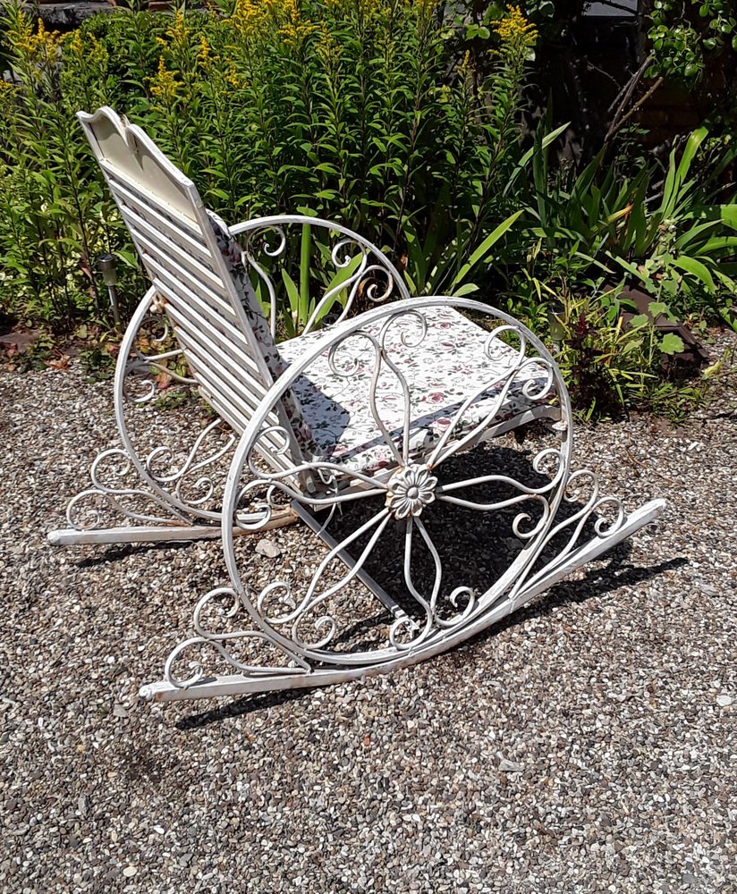 Vintage Garden Swing Chair with Decorated White Painted Metal Frame ...