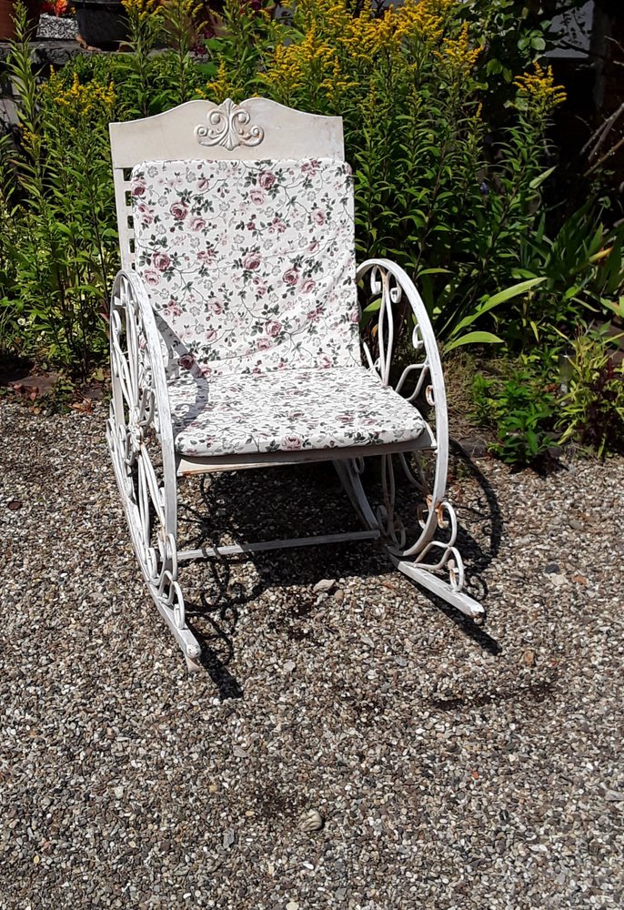 Vintage Garden Swing Chair with Decorated White Painted Metal Frame ...