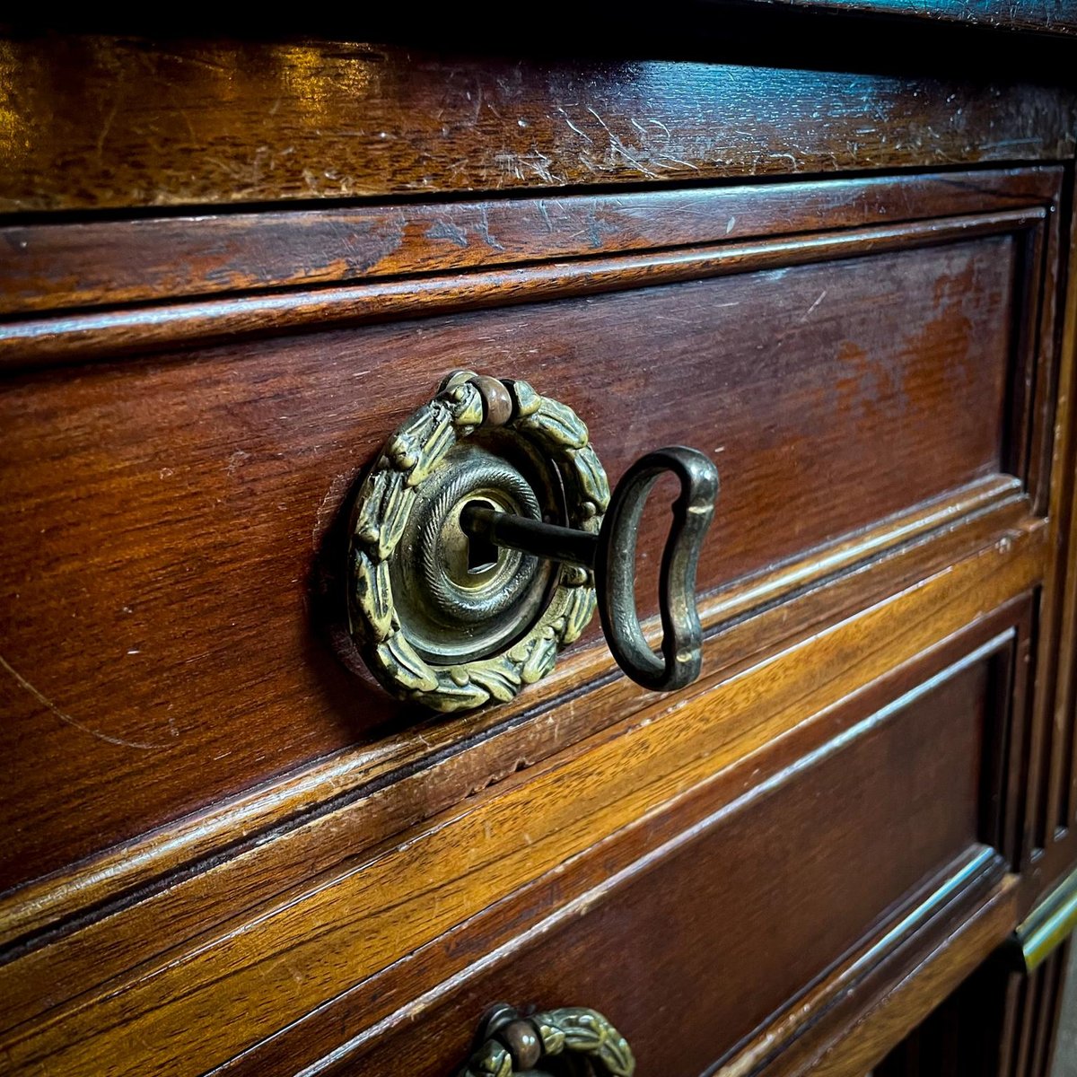Empire Bureau with Black Leather Inlay for sale at Pamono