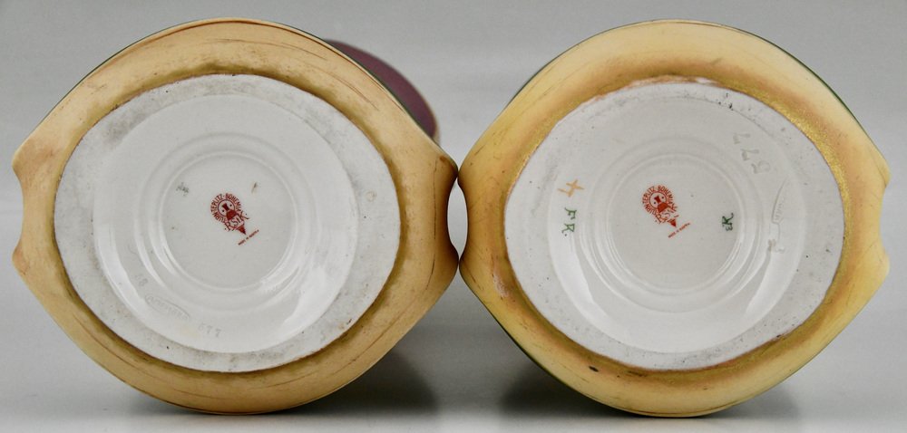 Art Nouveau Ceramic Vases with Gilt Flowers by Turn Teplitz for Rstk ...