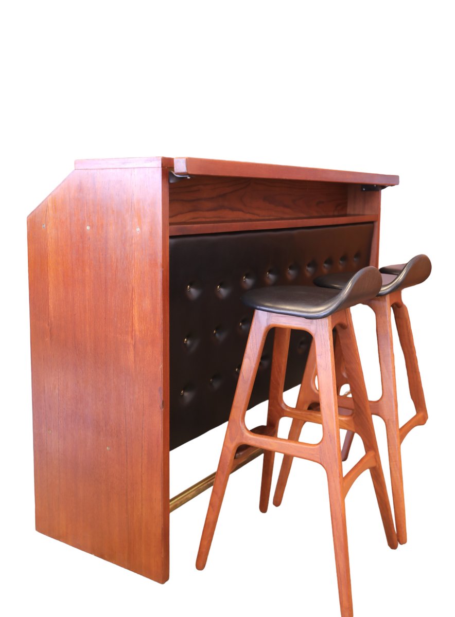 Danish Cocktail Bar in Teak and Button-Upholstered Front, 1950s for ...