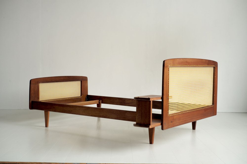 French Bed in Mahogany and Rattan by Roger Landault for Ligne Roset ...
