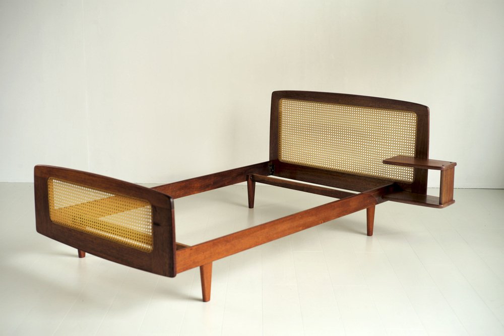 French Bed in Mahogany and Rattan by Roger Landault for Ligne Roset ...