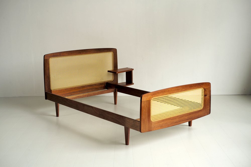 French Bed in Mahogany and Rattan by Roger Landault for Ligne Roset ...