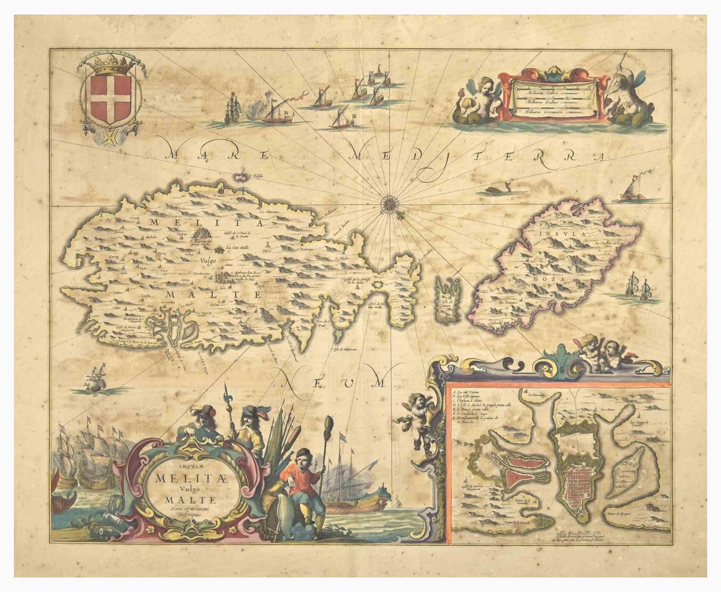 Johannes Janssonius, Mare Mediterra, Neum (Map of Malta), Etching ...