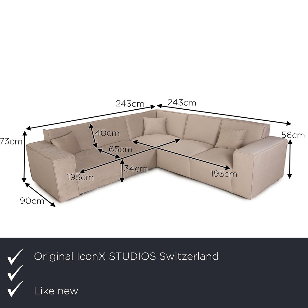 Beluga Ecksofa aus Samtstoff in Creme von Iconx Studio bei Pamono kaufen