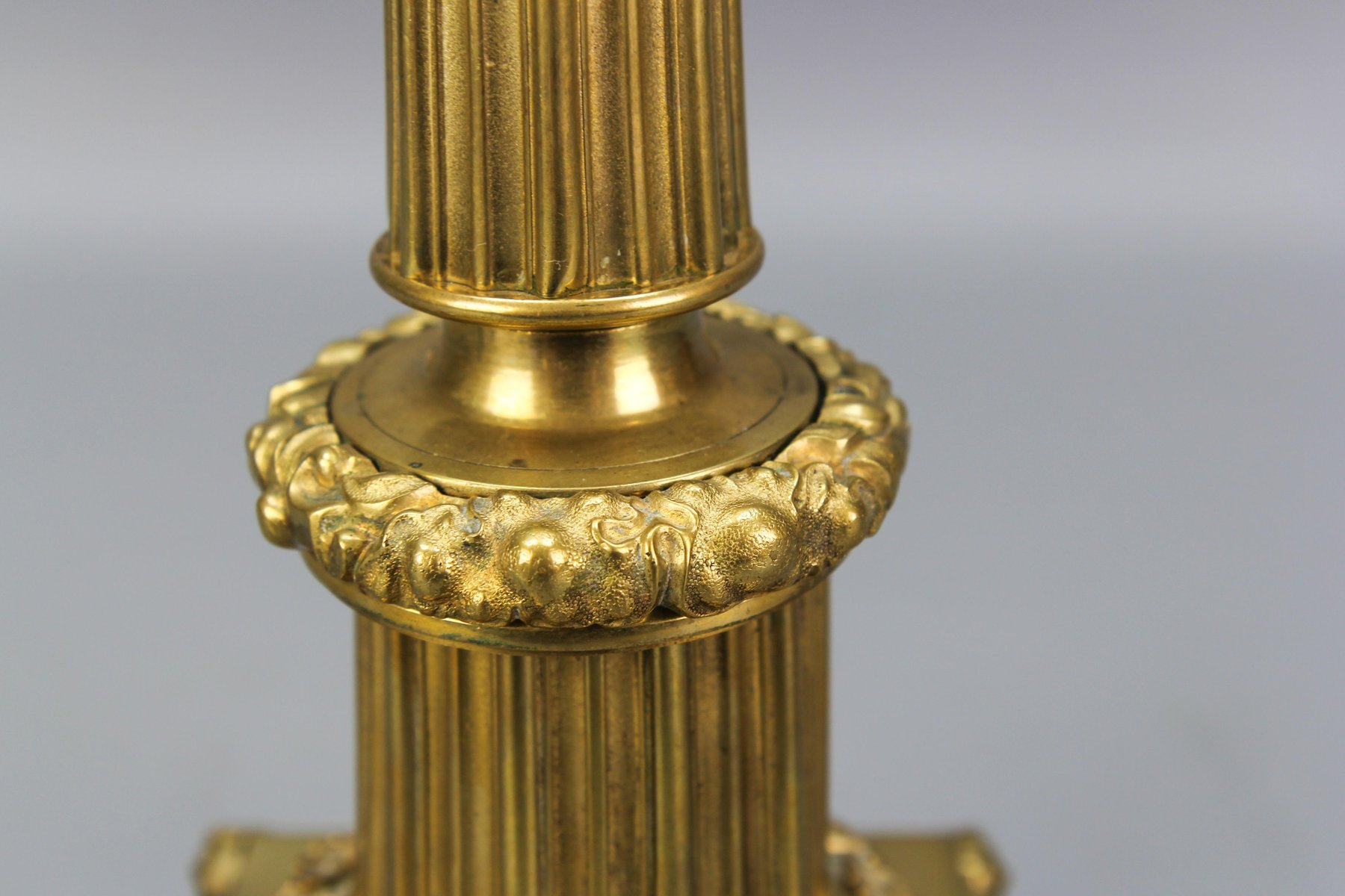 French Bronze and Frosted Glass Fluted Column Table Lamp, 1920s for ...