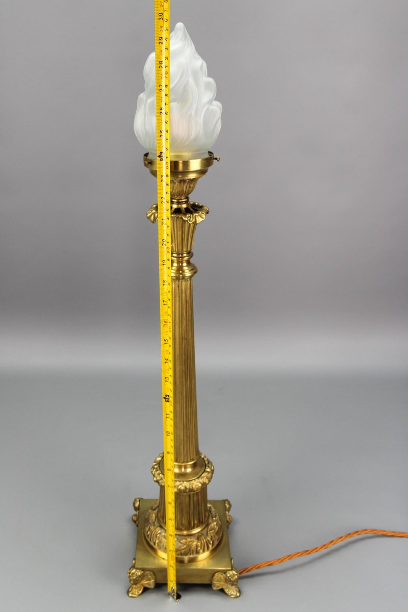 French Bronze and Frosted Glass Fluted Column Table Lamp, 1920s for ...