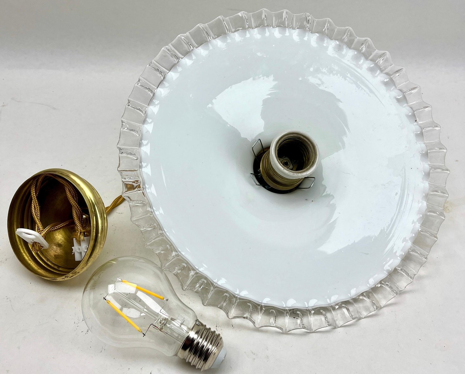 Art Deco Opaline Ceiling Lamp, 1930s for sale at Pamono