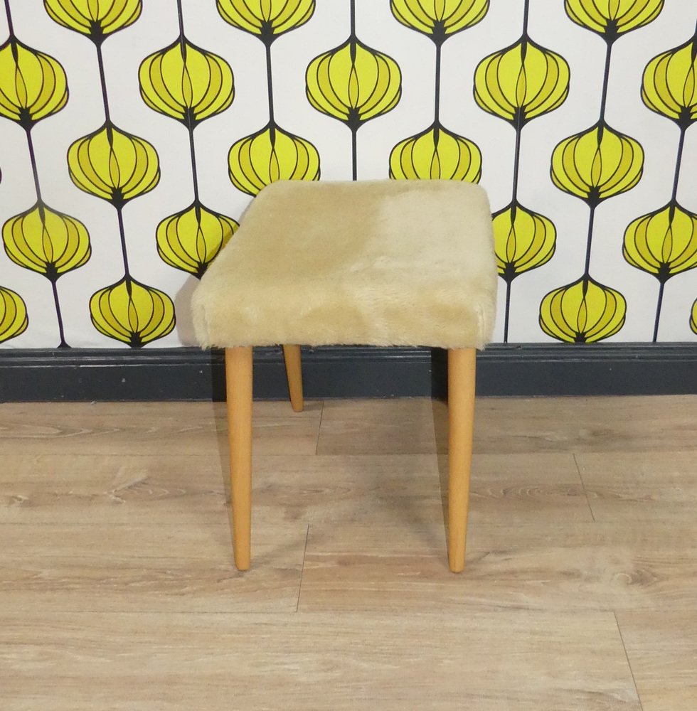 Mid-Century Stool in Wood & Fabric, 1950s for sale at Pamono