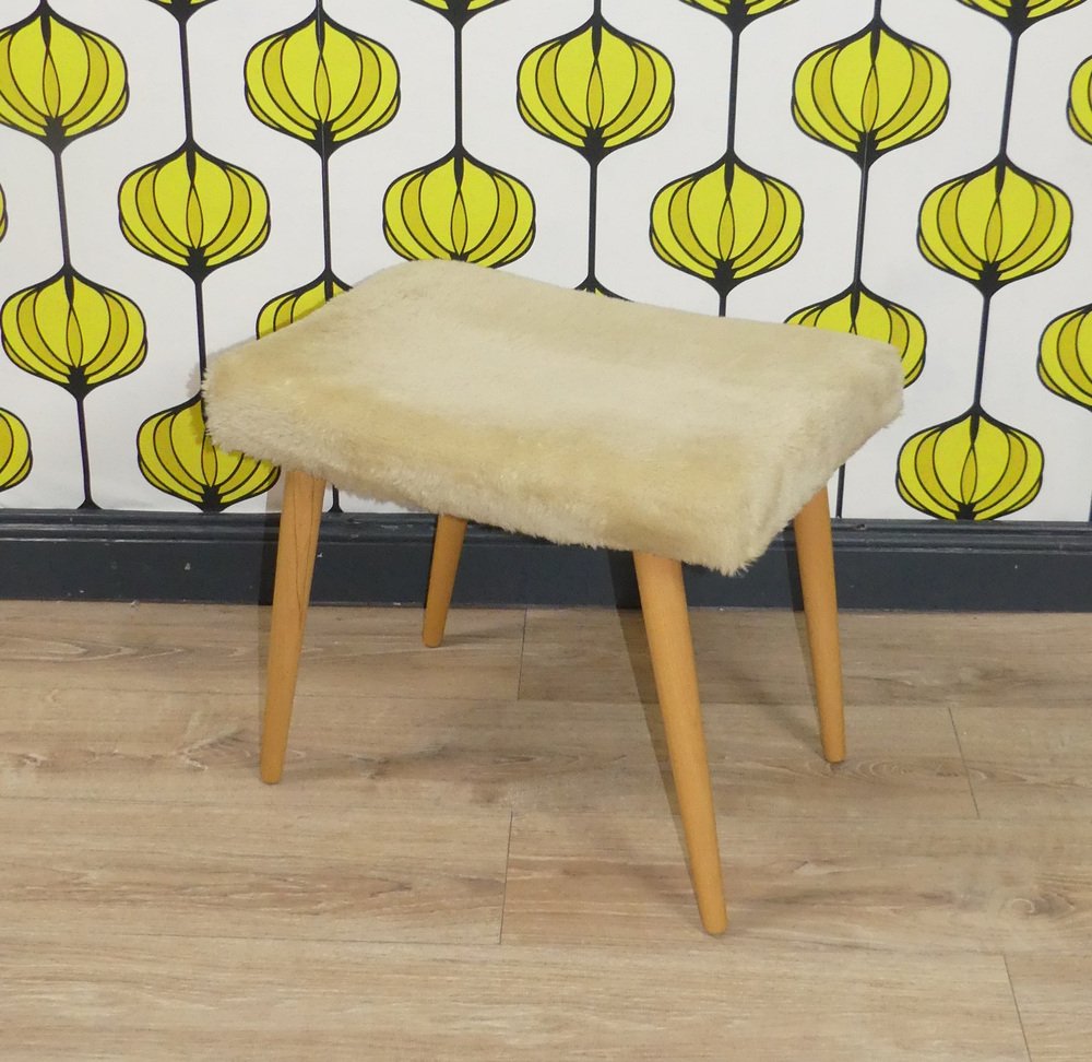 Mid-Century Stool in Wood & Fabric, 1950s for sale at Pamono