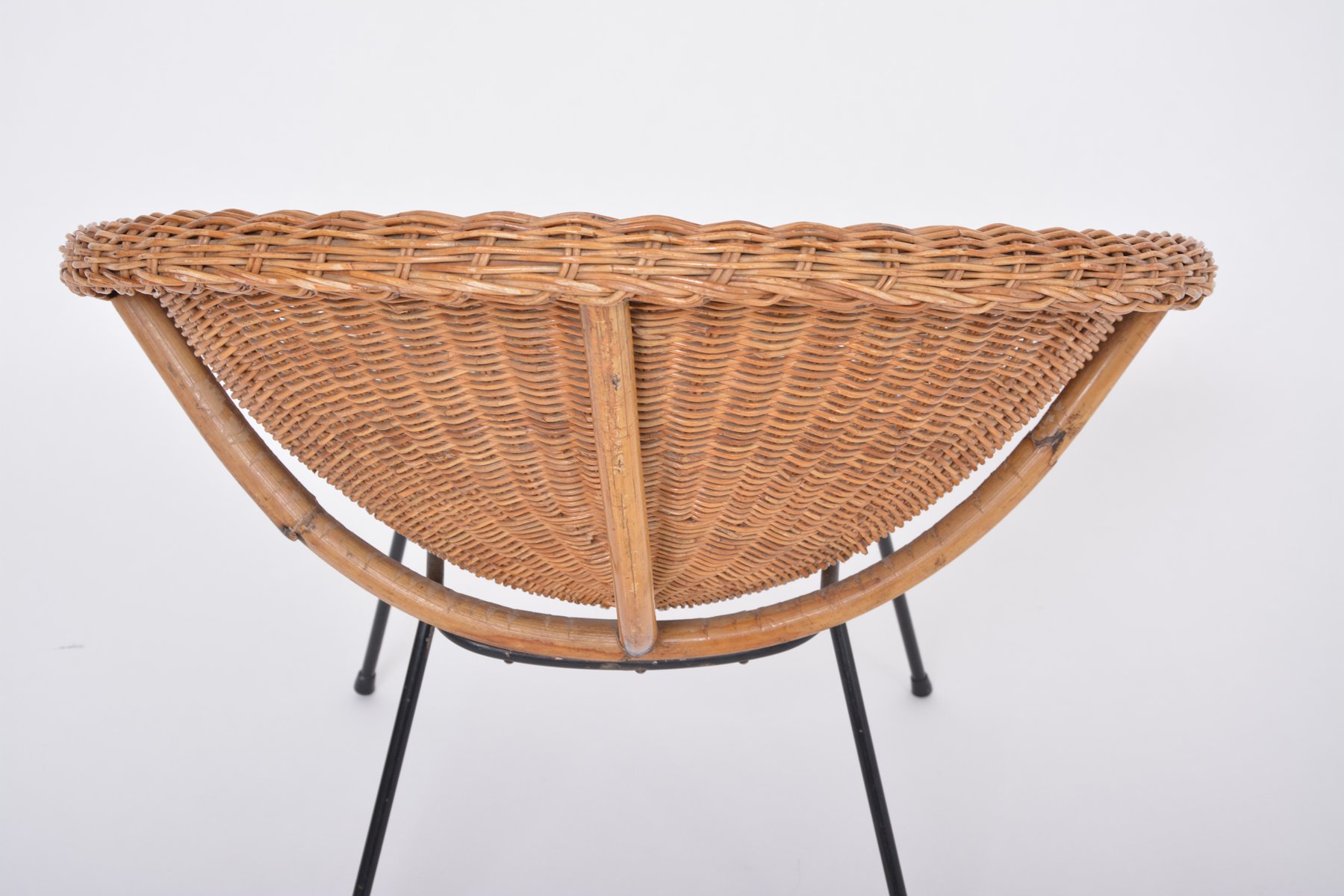 Mid-Century Italian Rattan Bowl Chair with Side Table and Magazine Rack ...