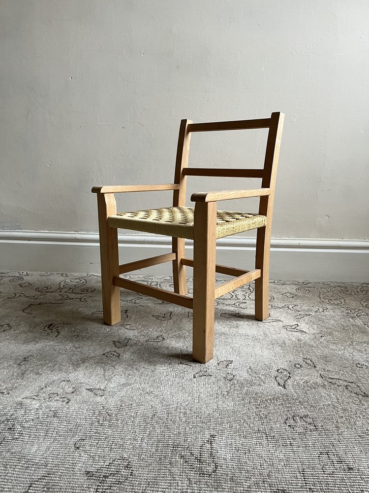 Mid-Century Scandinavian Childrens Chair with Woven Rope Seat, 1970s ...