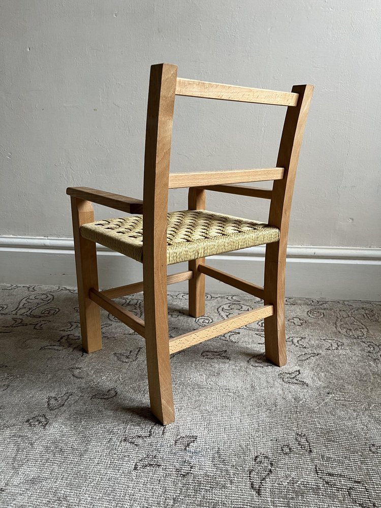 Mid-Century Scandinavian Childrens Chair with Woven Rope Seat, 1970s ...