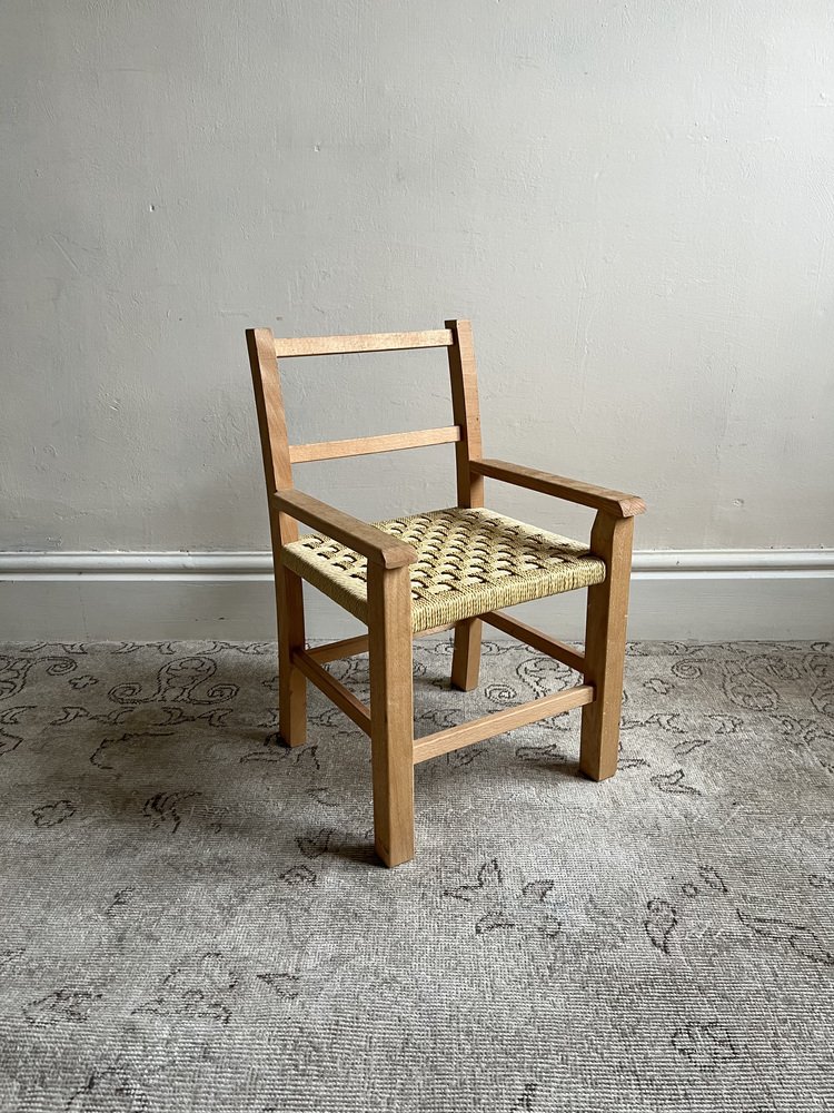 Mid-Century Scandinavian Childrens Chair with Woven Rope Seat, 1970s ...