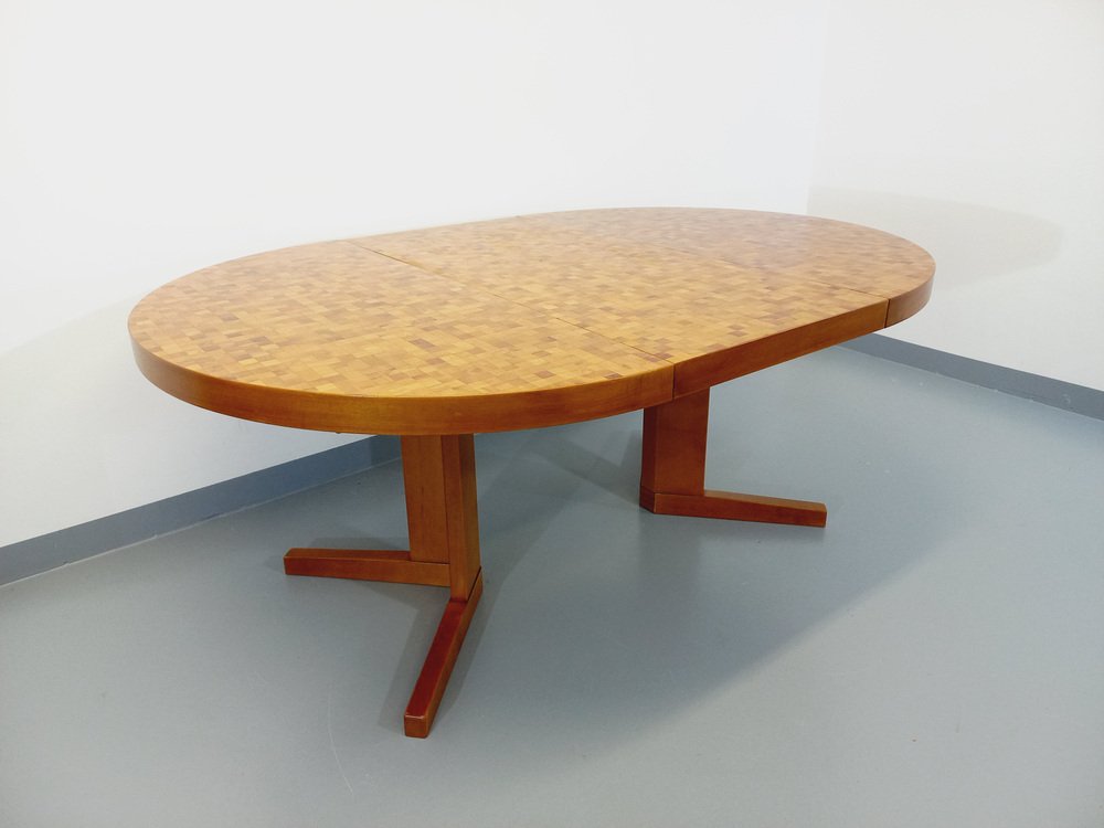 Vintage Round Dining Table in Wood Mosaic Teak and Walnut with ...