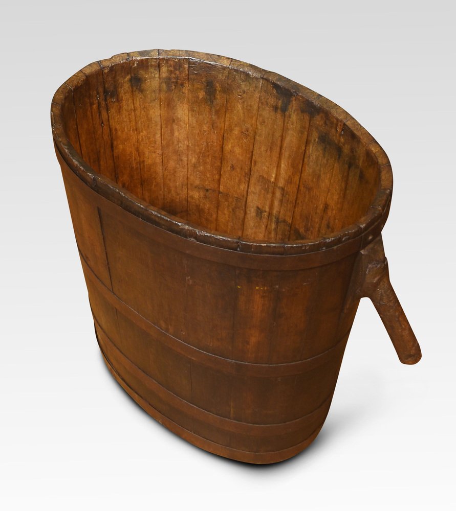 Oval-Shaped Log Bin with Oak Frame and Iron Bands for sale at Pamono