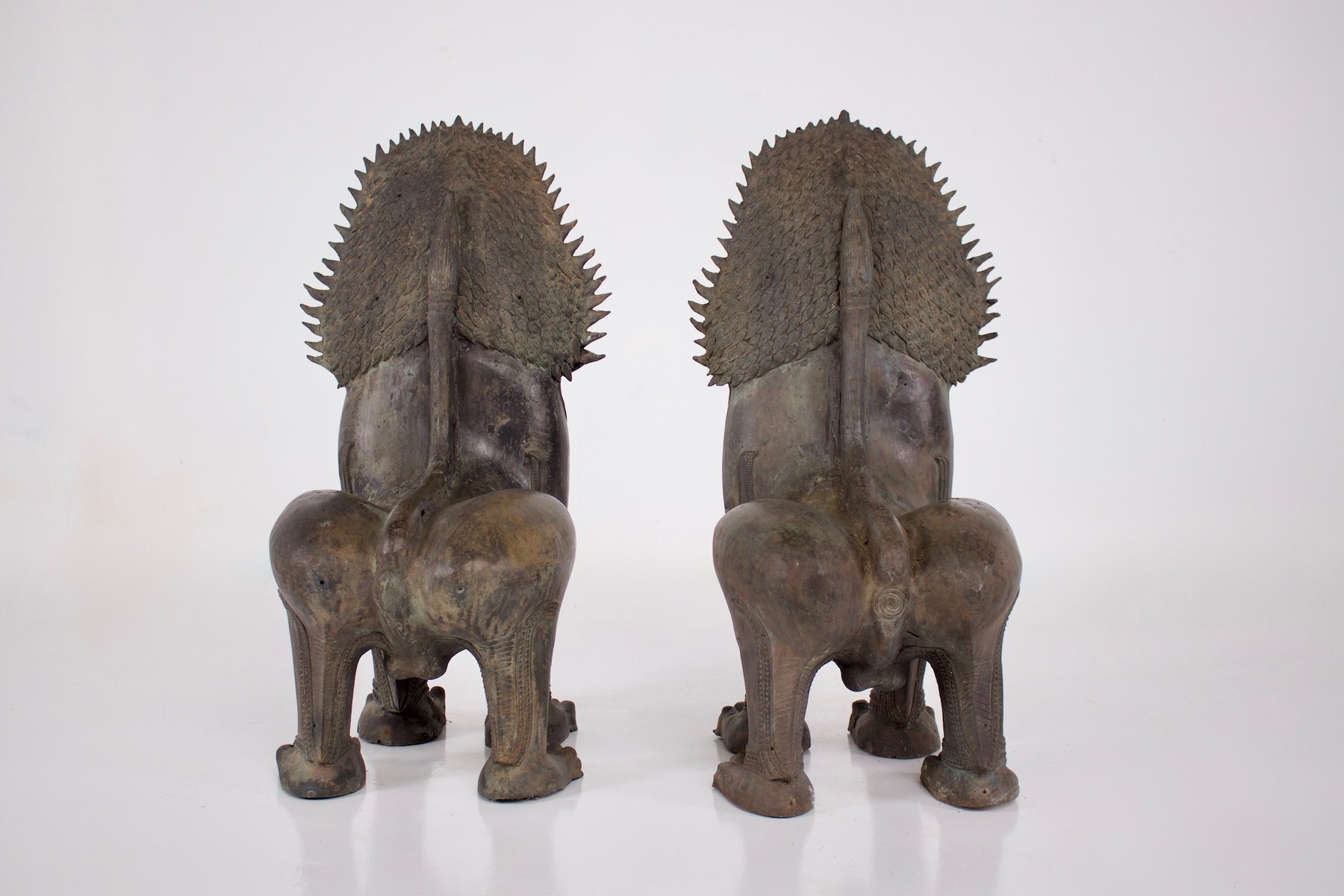Early 20th Century Singha Temple Guardian Lions in Bronze, 1920s, Set ...