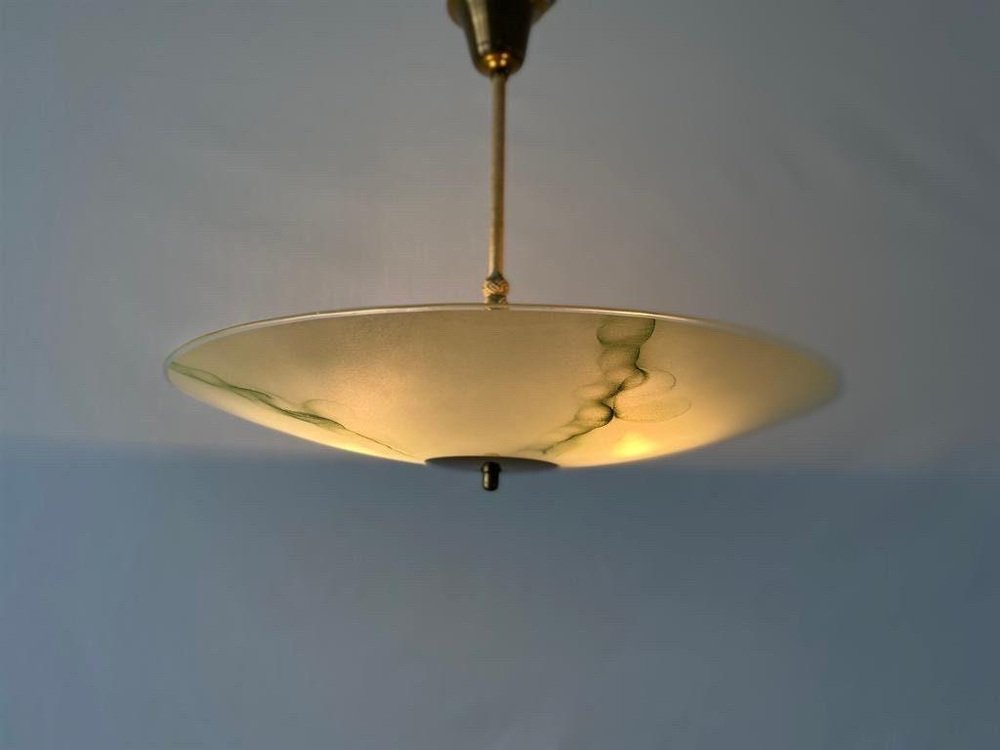 Large Art Deco Green Ceiling Lamp, Germany, 1950s for sale at Pamono
