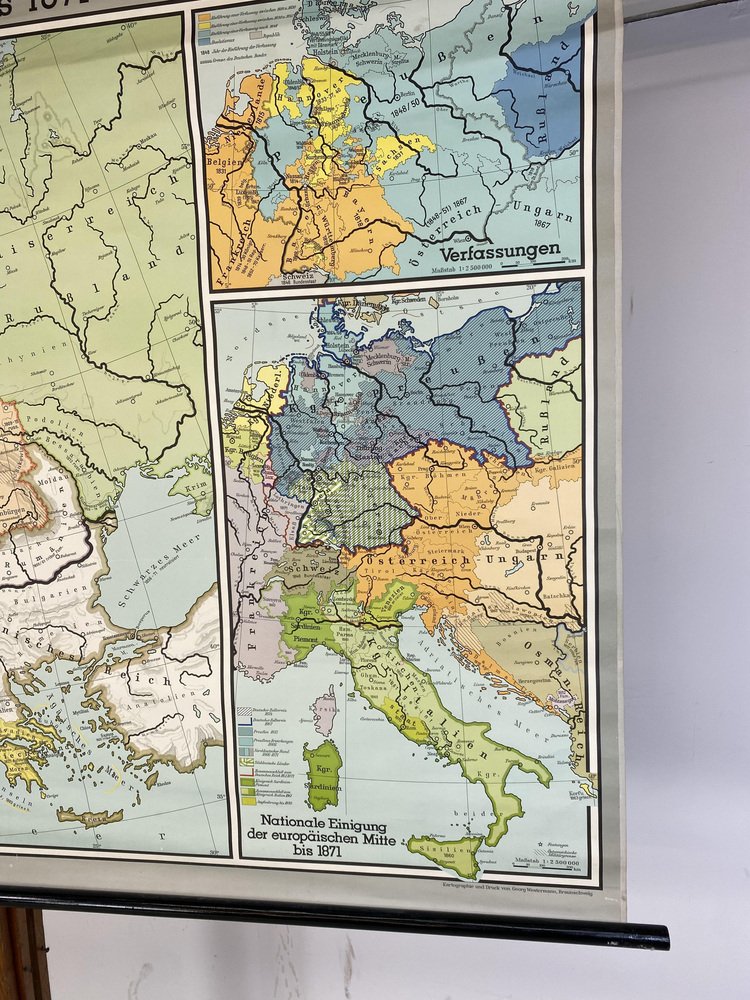 Large Vintage Colourful Europe School Map, 1960s for sale at Pamono