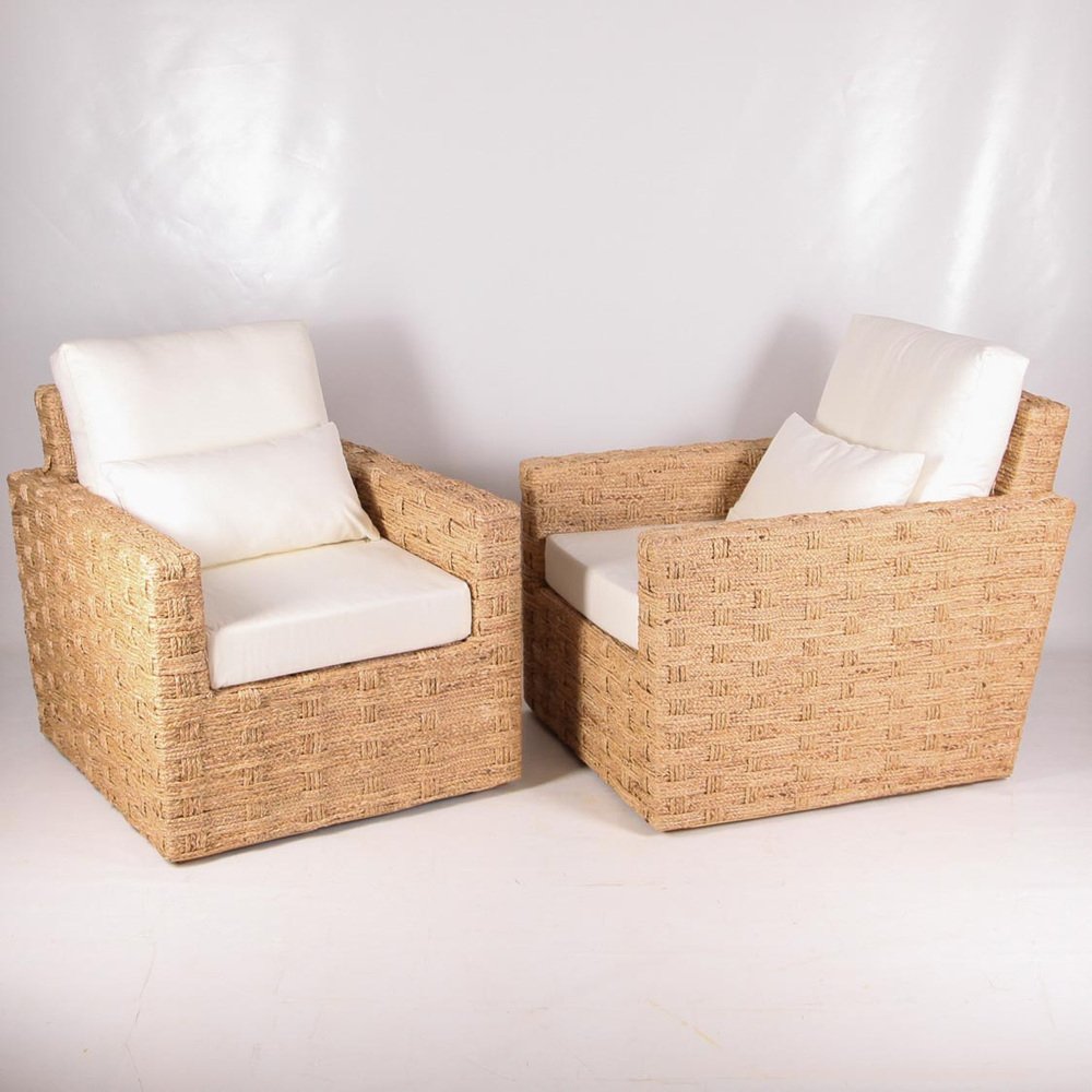 Set of Braided Rush Armchairs for sale at Pamono