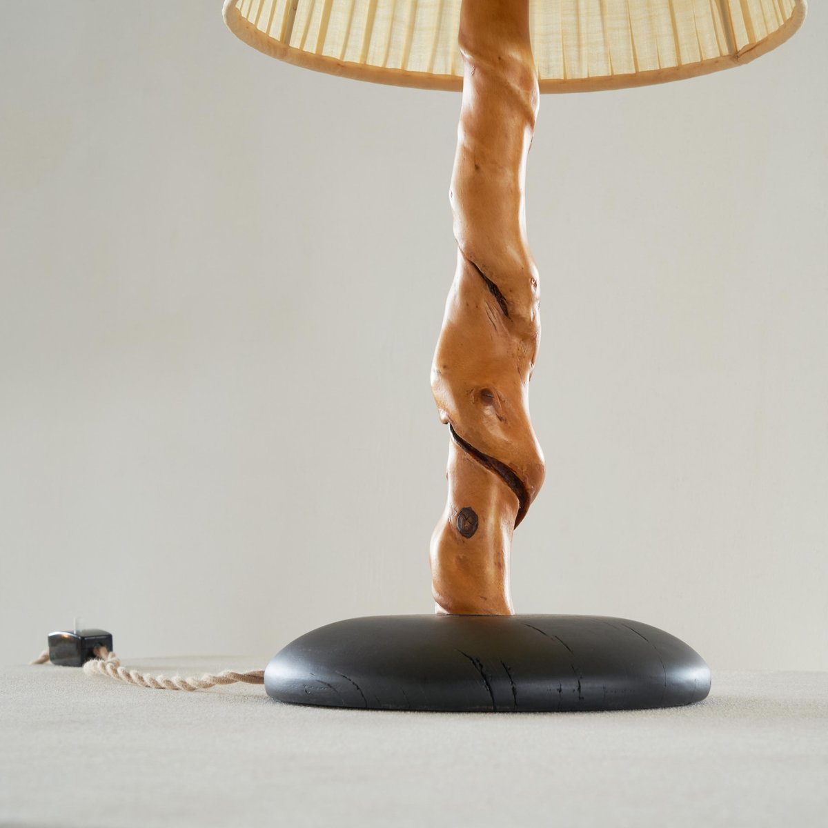 Tree Boot Table Lamp in Acacia, Oak and Linen, 1920s for sale at Pamono