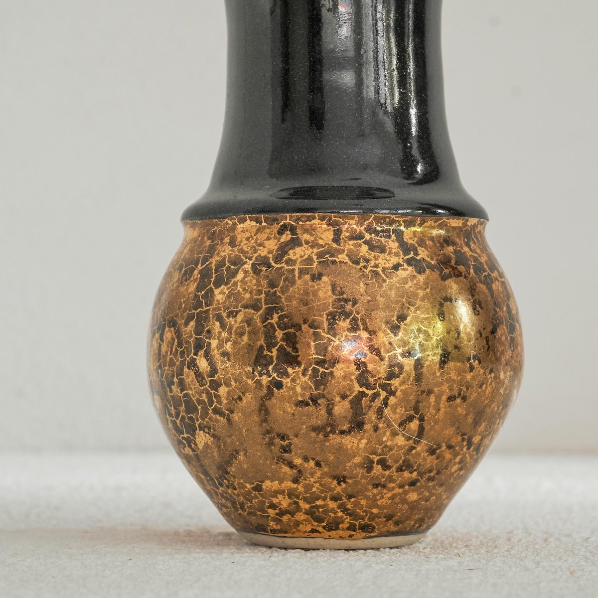 Art Deco Vase in Black and Gold Craquele, 1930s for sale at Pamono