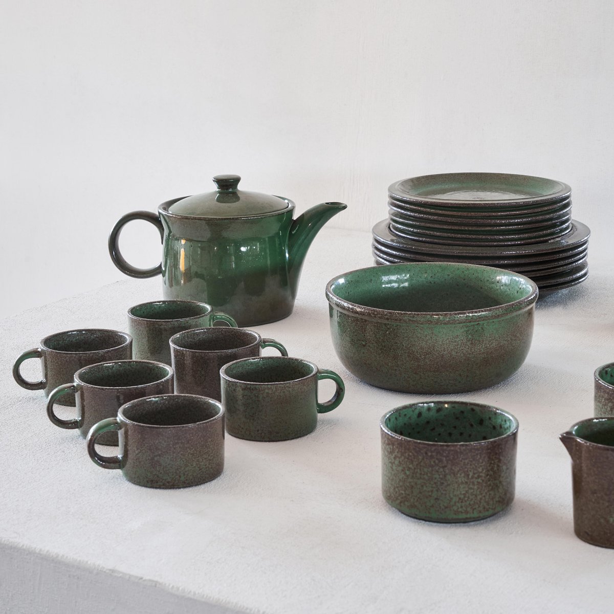 Mid-Century Modern Dinnerware Set in Green and Brown Glaze, 1950s, Set ...