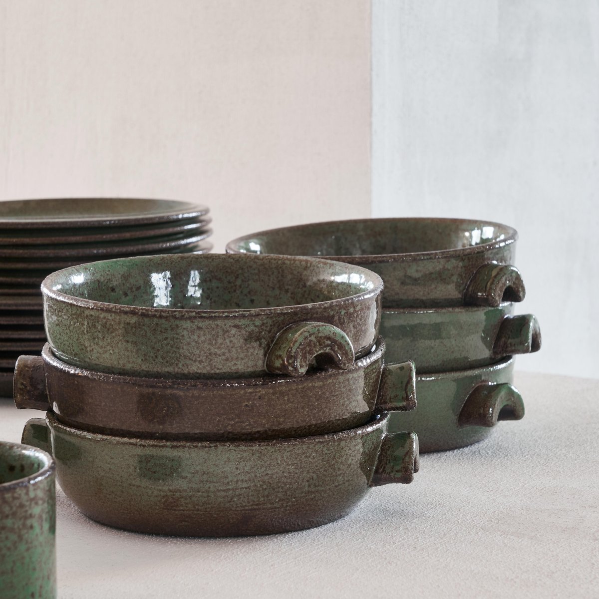 Mid-Century Modern Dinnerware Set in Green and Brown Glaze, 1950s, Set ...