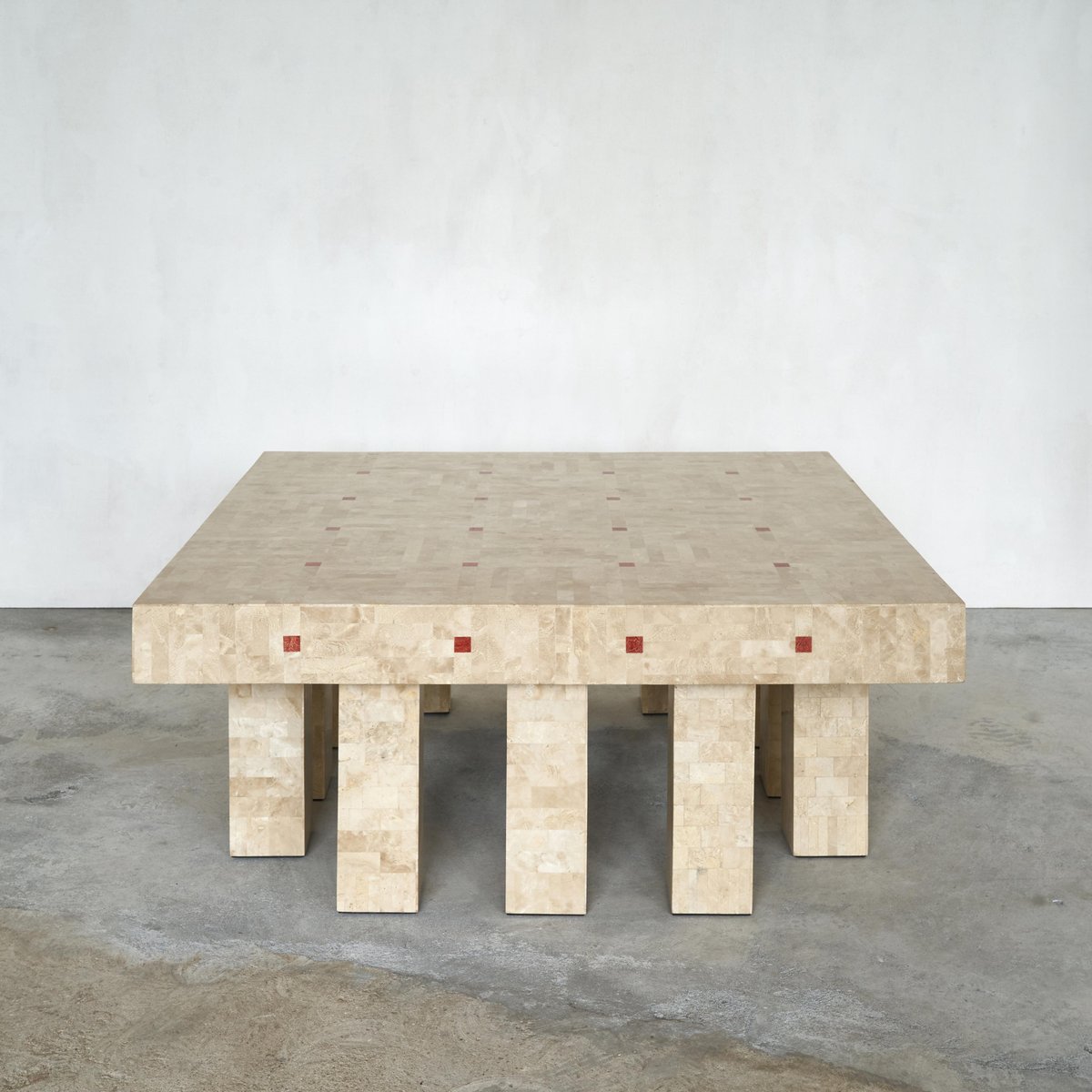 Architectural Belgian Coffee Table in Travertine, 1970s for sale at Pamono