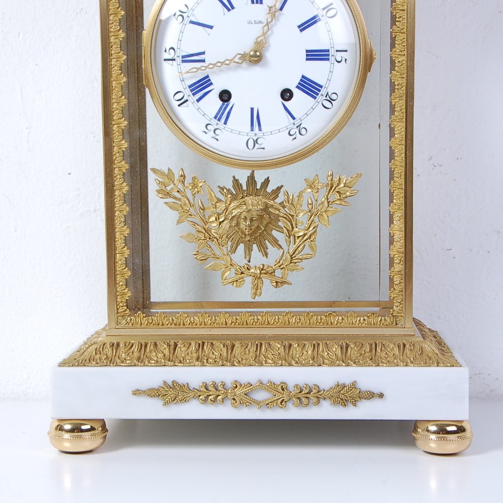 Empire Napoleon III Style Table Clock with White Carrara Marble Base ...