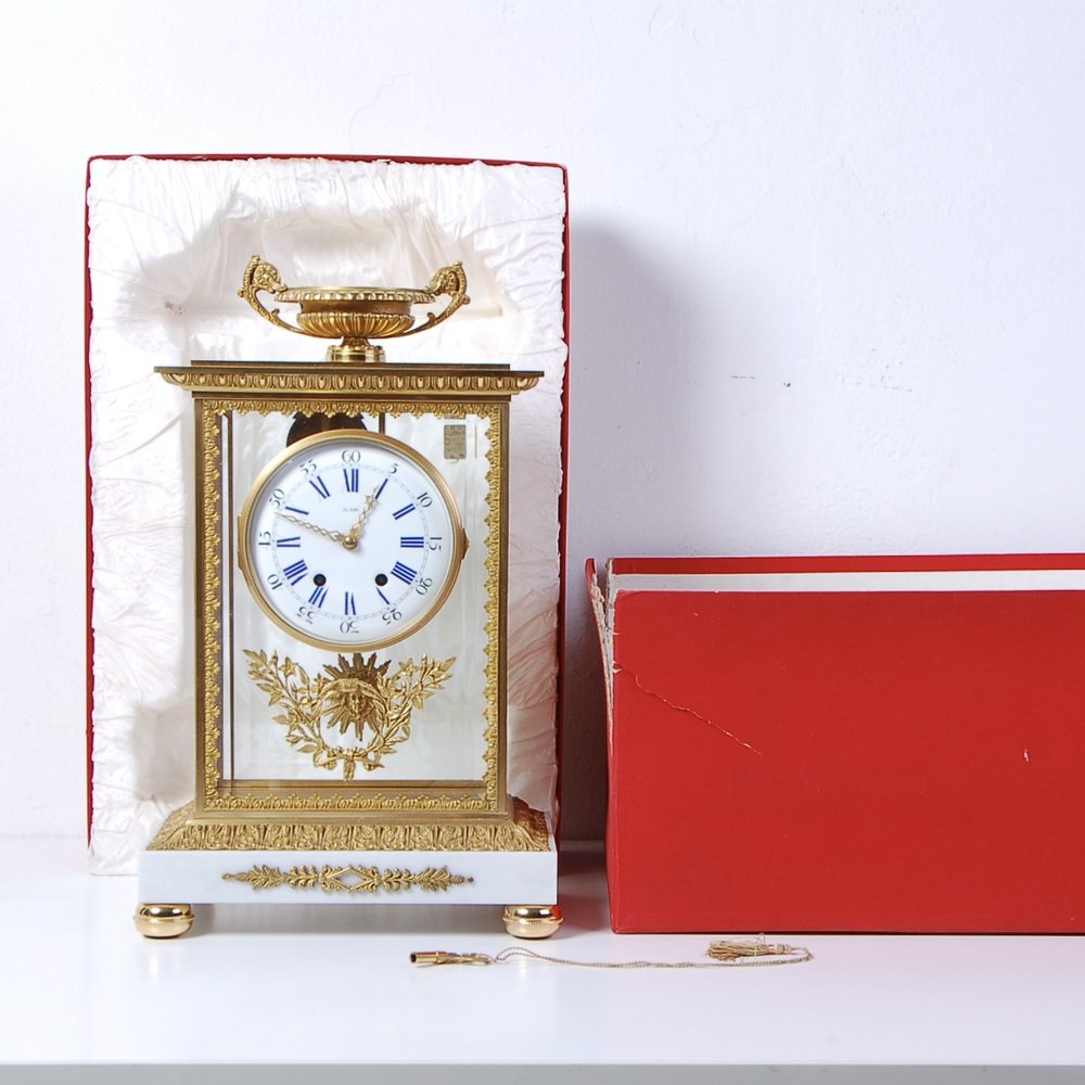Empire Napoleon III Style Table Clock with White Carrara Marble Base ...