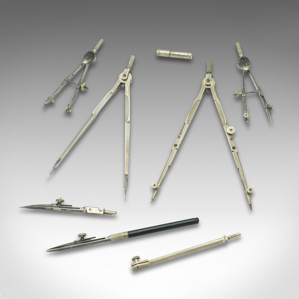 Vintage German Drawing Instrument Set, 1930s, Set of 8 for sale at Pamono