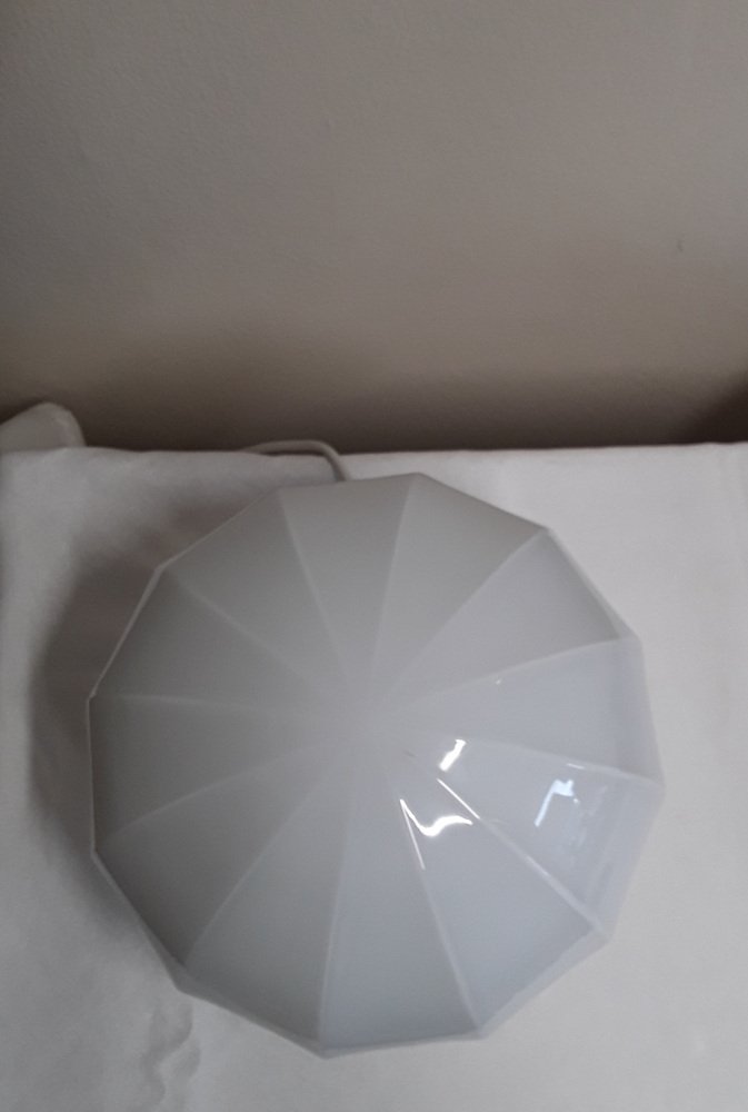 Flat Vintage Ceiling Lamp with Profiled Brass Mount & Segmented Opaque ...