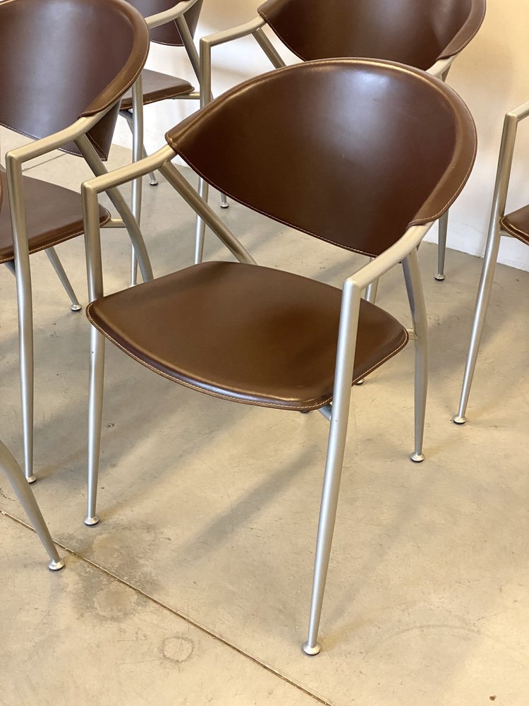 Calligaris Leather Chairs, 1990s, Set of 6 for sale at Pamono