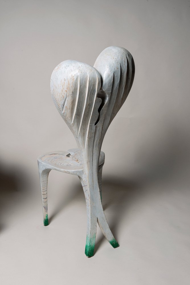 Set of Swiss Carved Wood Alice Dining Table and Dining Chair by Yves ...