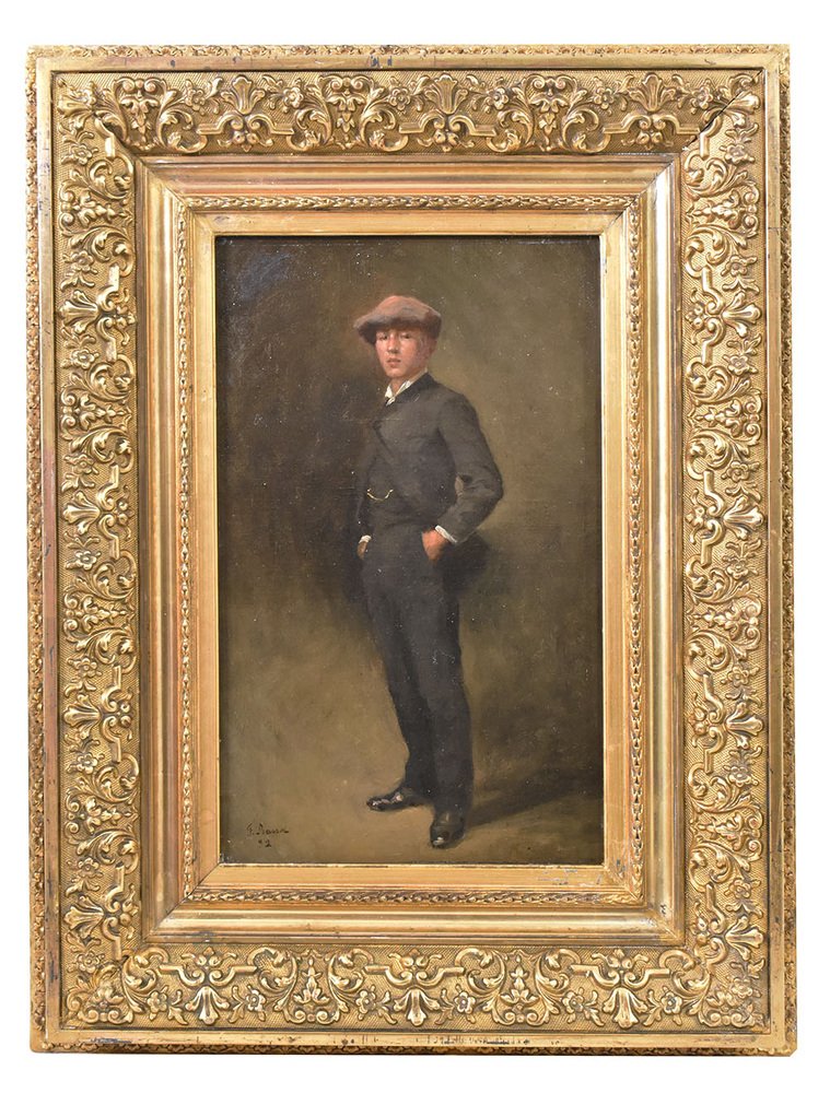 Ferdinand Bassot, Ritratto di giovane, 1880, Olio su tela, con cornice ...