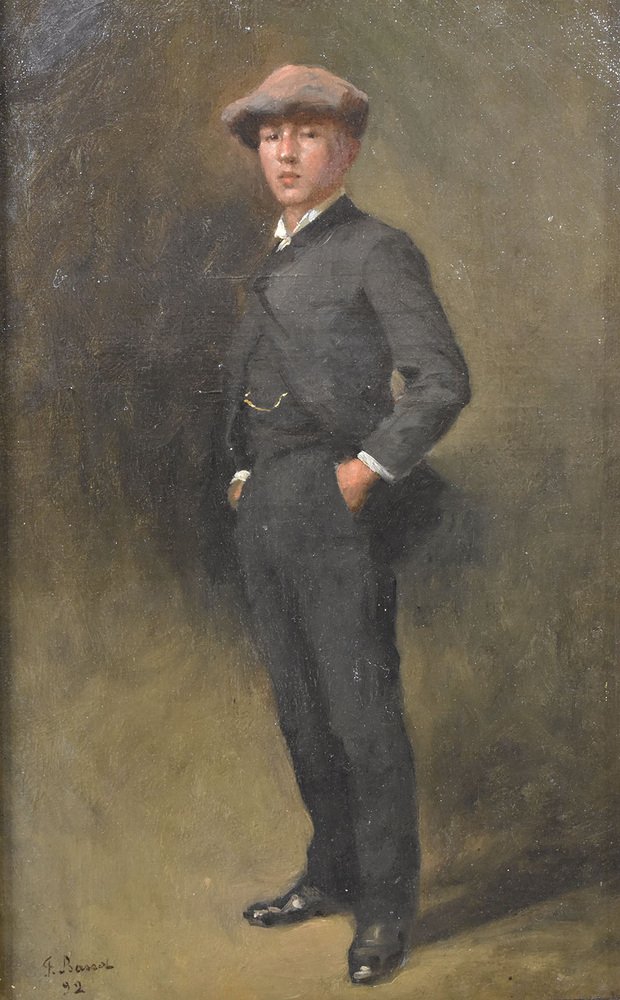 Ferdinand Bassot, Ritratto di giovane, 1880, Olio su tela, con cornice ...