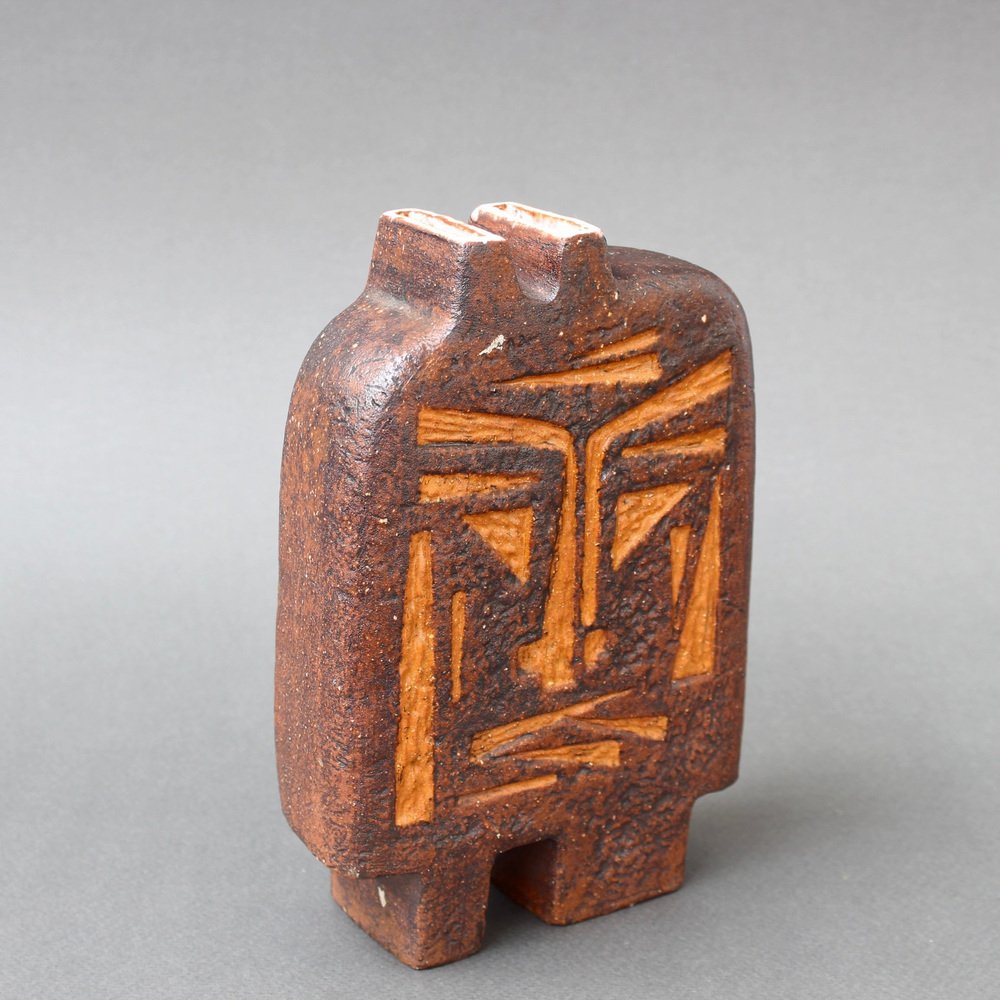 French Ceramic Vase with African Mask Motif by Jacqueline Lerat, 1960s ...