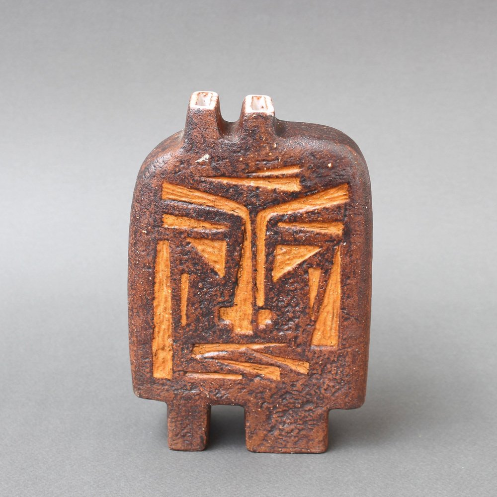 French Ceramic Vase with African Mask Motif by Jacqueline Lerat, 1960s ...