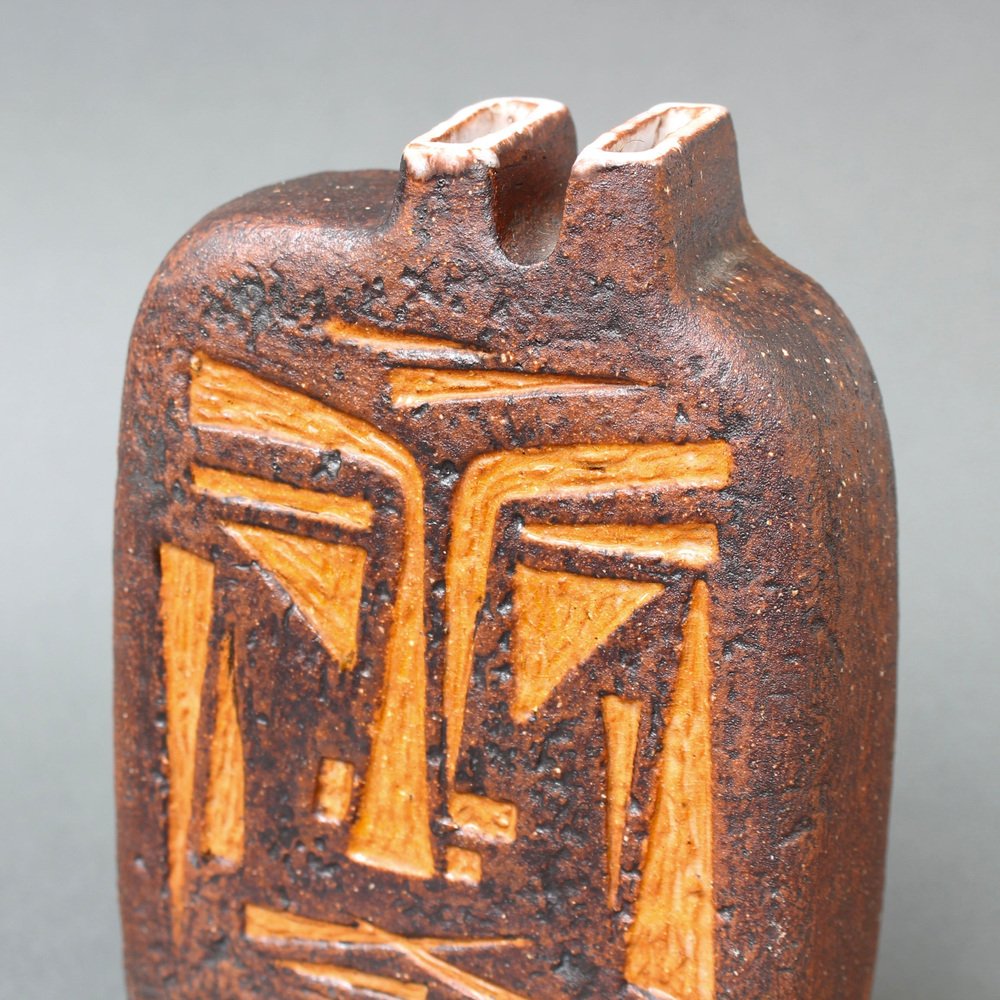 French Ceramic Vase with African Mask Motif by Jacqueline Lerat, 1960s ...