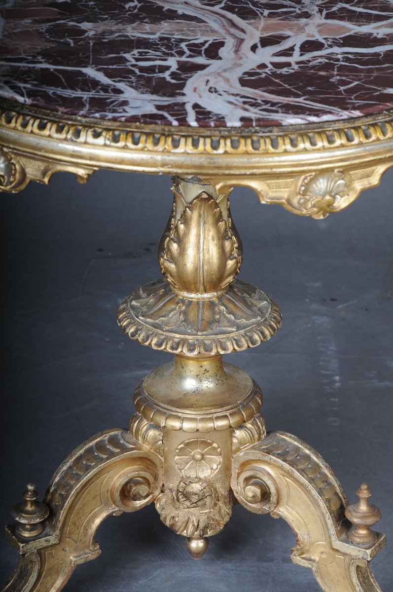 Antique Gilded Side Table with Marble Top, 1860s for sale at Pamono