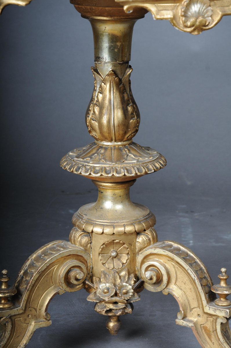 Antique Gilded Side Table with Marble Top, 1860s for sale at Pamono