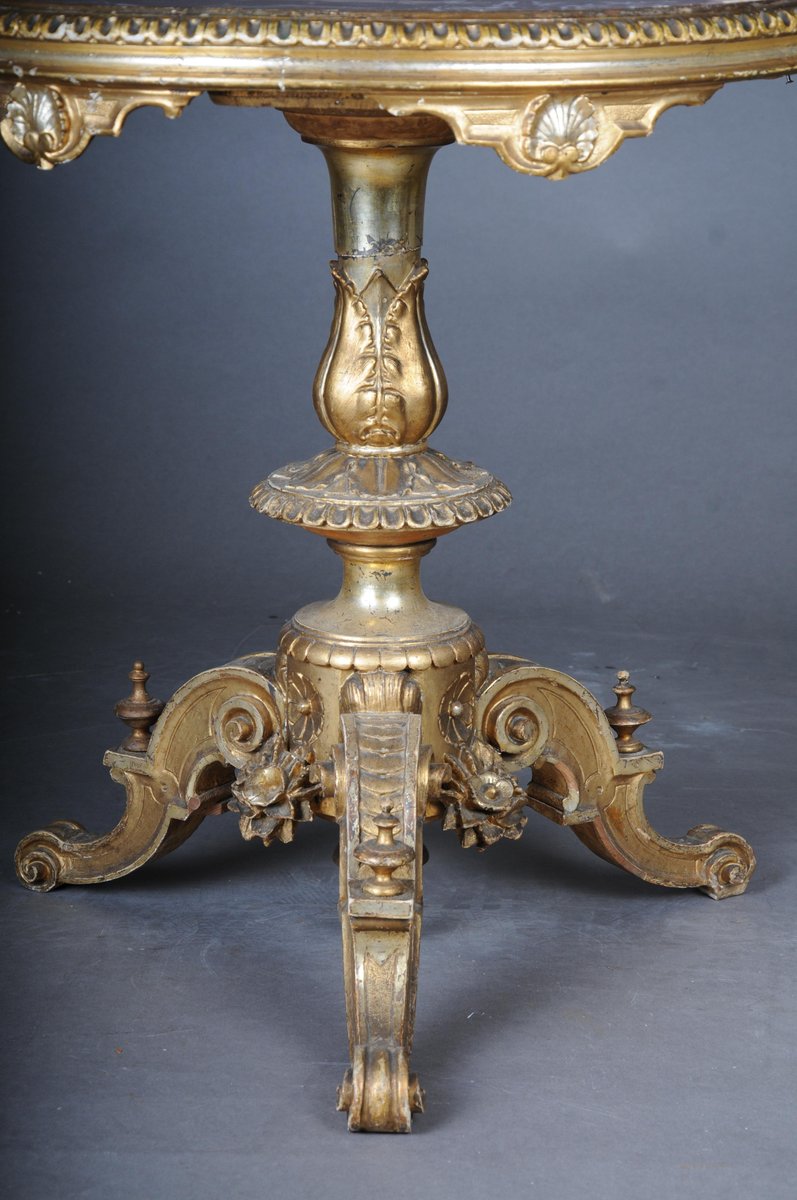 Antique Gilded Side Table with Marble Top, 1860s for sale at Pamono