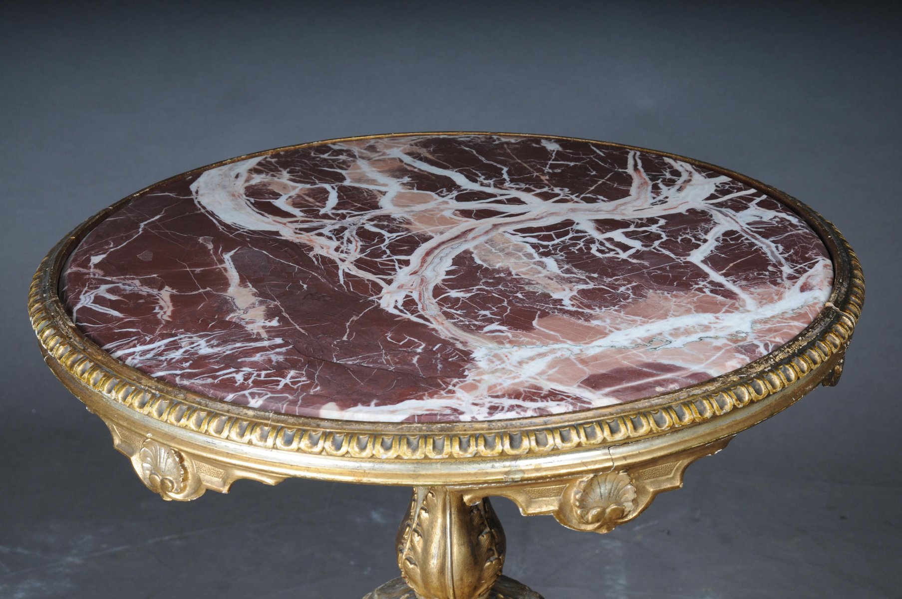 Antique Gilded Side Table with Marble Top, 1860s for sale at Pamono