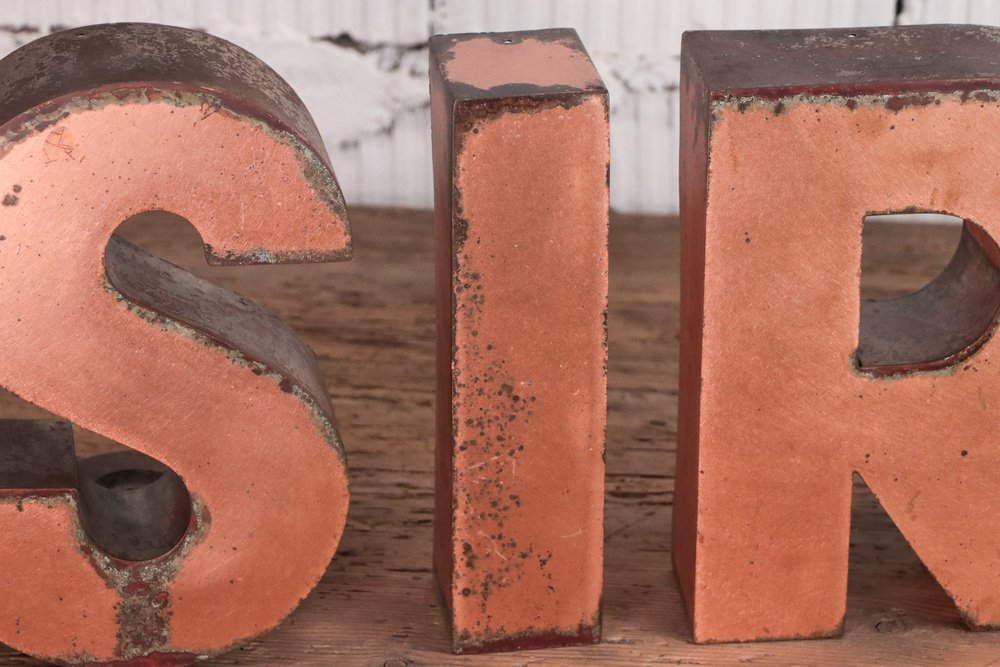 Vintage Italian Sir Letters in Copper, 1960s, Set of 4 for sale at Pamono