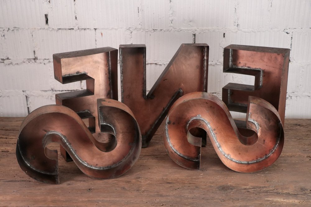 Große italienische Vintage Sense Letters aus Kupfer, 1960er, 5 . Set ...