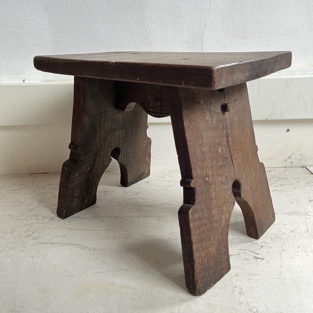 Rustic Oak Stool, 1920s for sale at Pamono